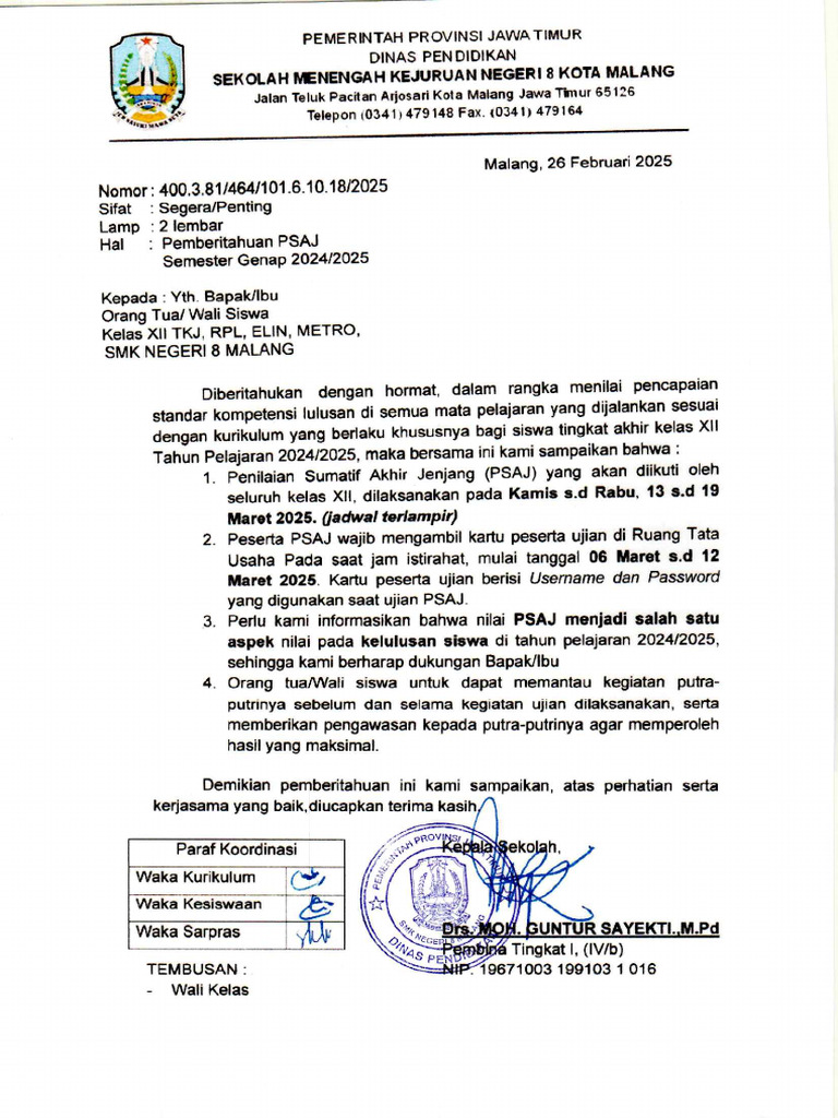 Surat Pemberitahuan PSAJ TP. 2024-2025 260225 Kirim | PDF