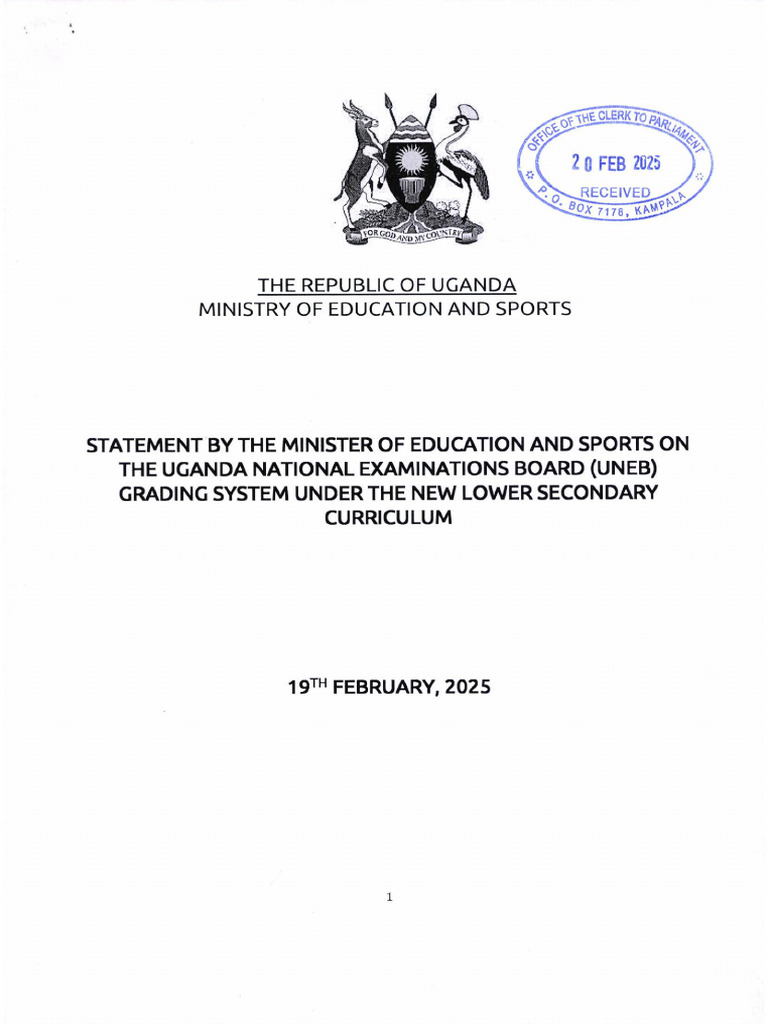 Statement by The Minister of Education On The Uganda National ...