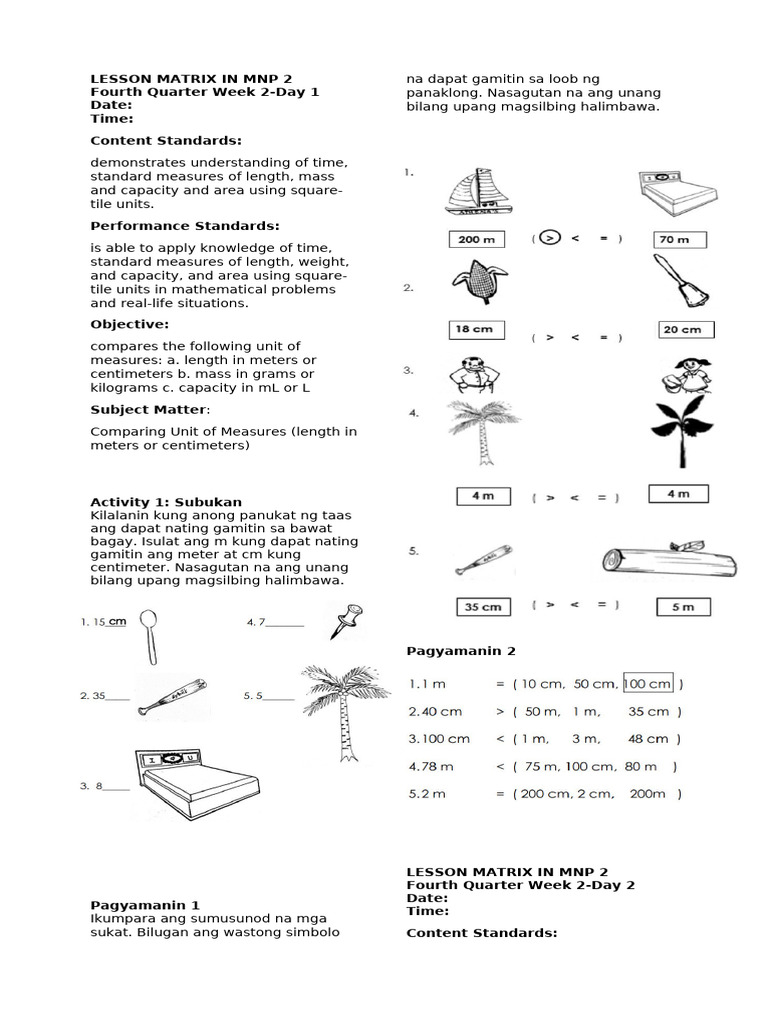 Q4, W2, DELVI MNP Comparing Unit of Measures | PDF | Mass | International System Of Units