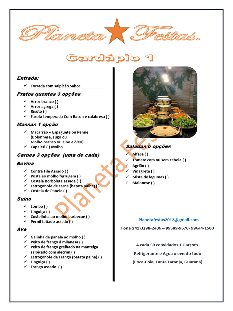 Cardápios Planeta Festas | PDF | Maionese | Culinária