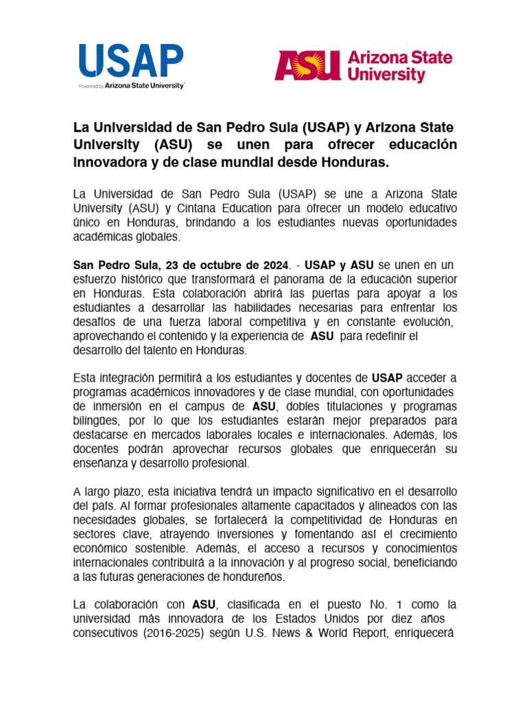 Nota de Prensa ASU | PDF | Honduras | Enseñando