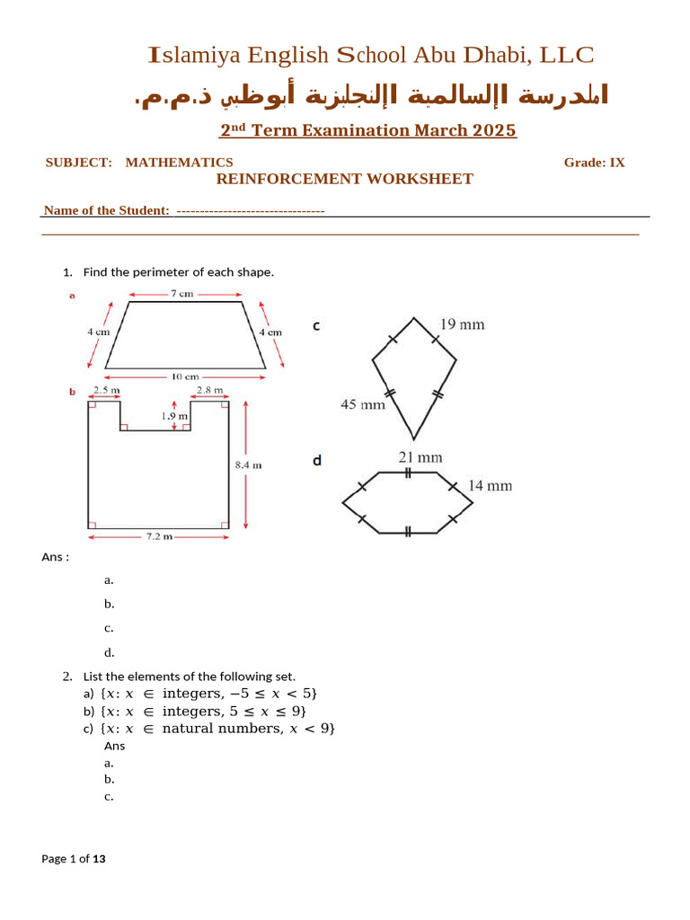 G9 Reinforcement 2nd Term 2024-25 | PDF