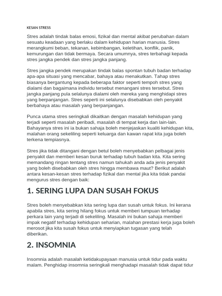 Kesan Negatif Stres Terhadap Kesihatan | PDF