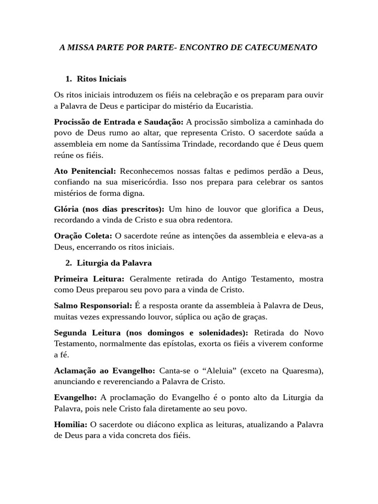 Estrutura da Missa: Ritos e Significados | PDF | Eucaristia | Oração