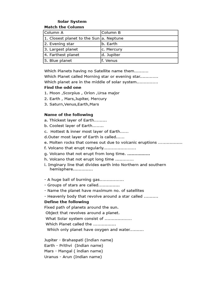 Solar System Quiz and Definitions Guide | PDF