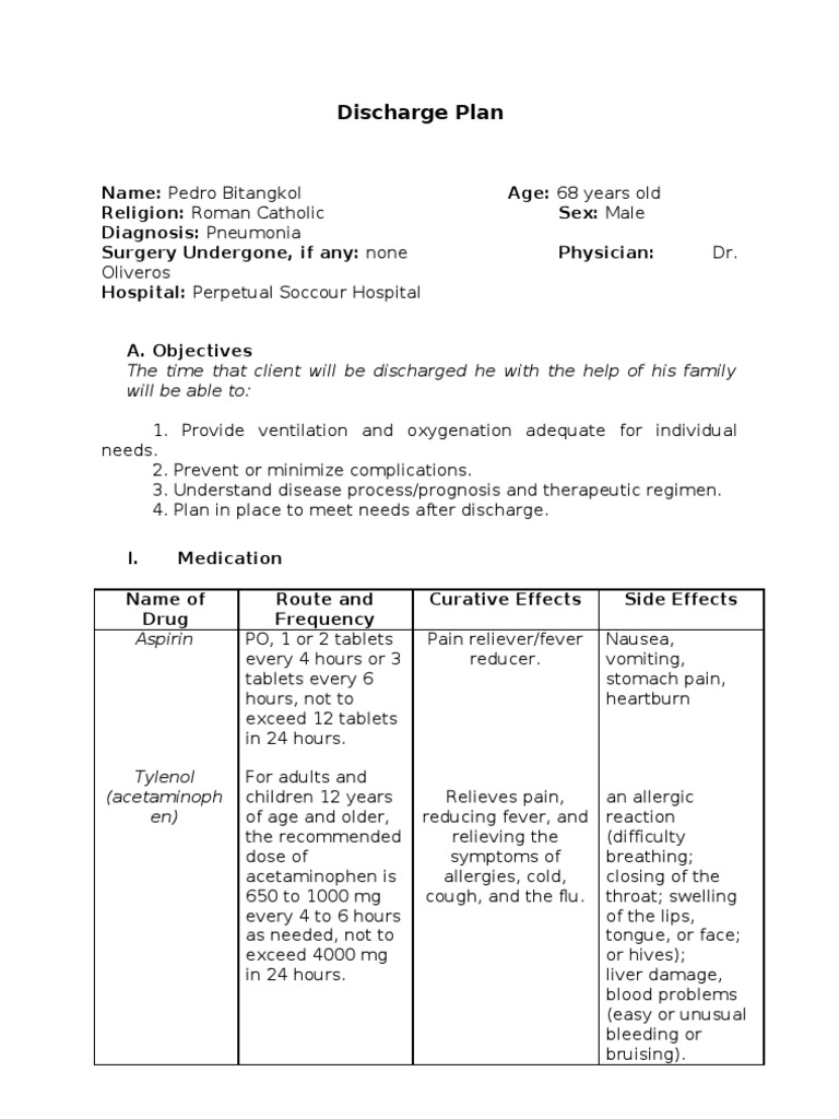 FORMAT Discharge Plan | PDF | Pneumonia | Cough