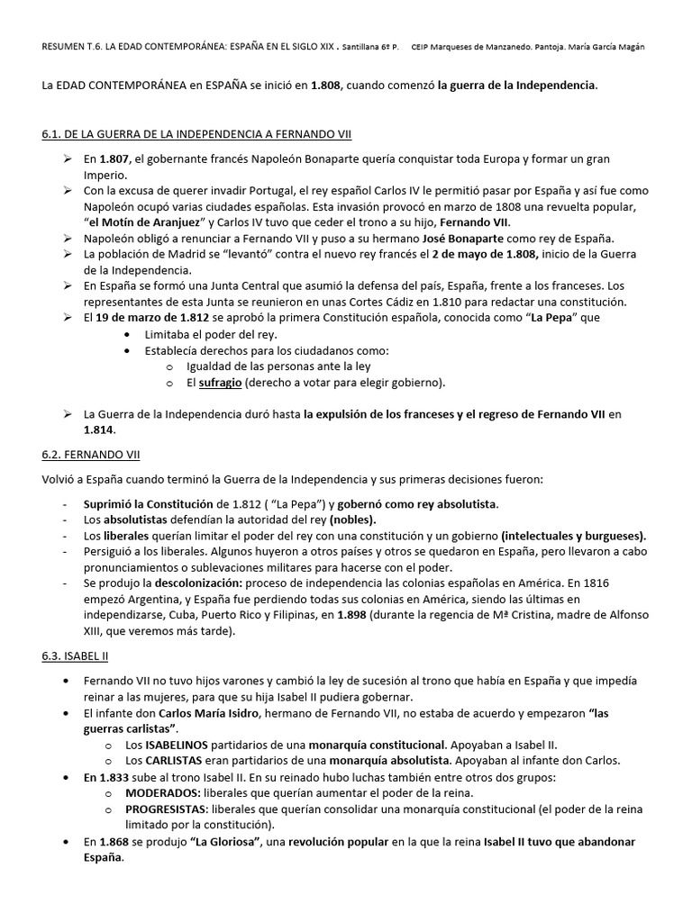 Resumen E.contemp 1 | PDF | Guerra peninsular | España