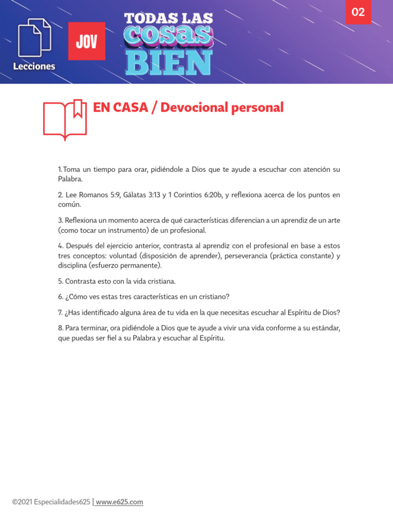 Lecciones Todas Las Cosas Bien Jov 02 Devocional | PDF