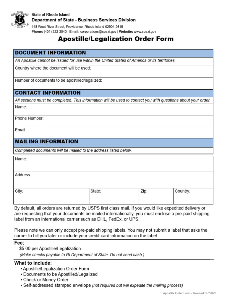 Apostille Order Form | PDF