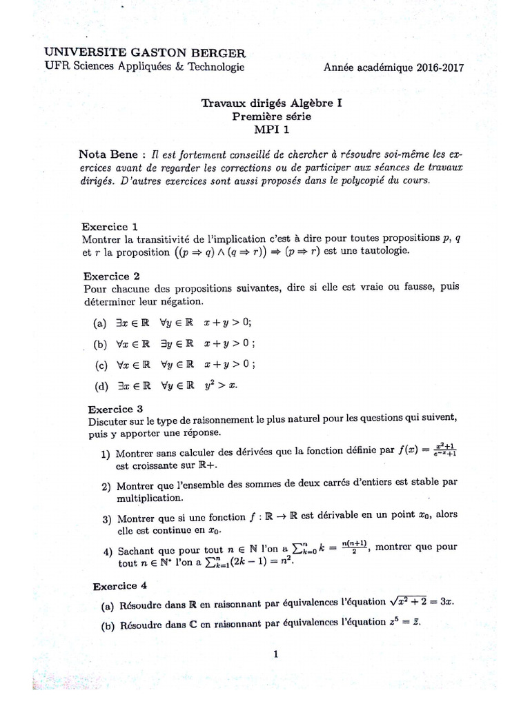 TD Algebre 2017-1 | PDF