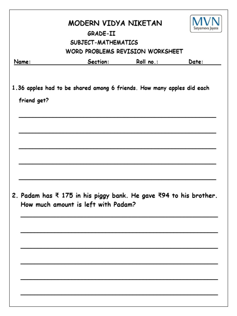 GR_2_REVISION_WORKSHEET_WORDPROBLEMS_202425 | PDF