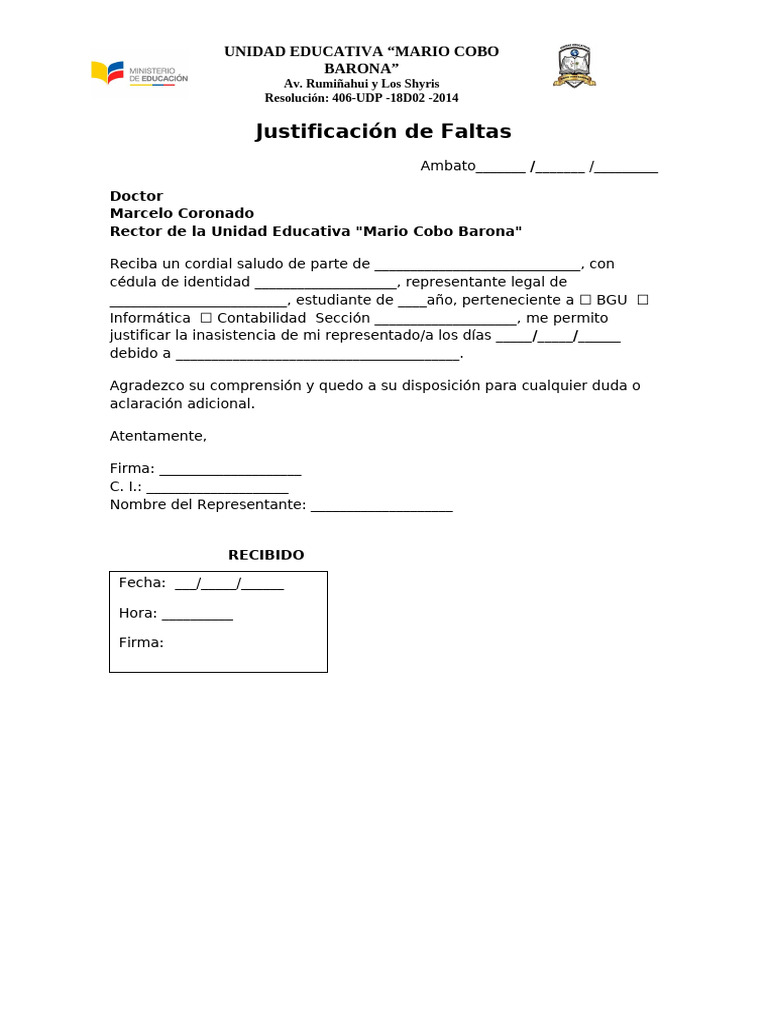 Justificacion de Faltas | PDF
