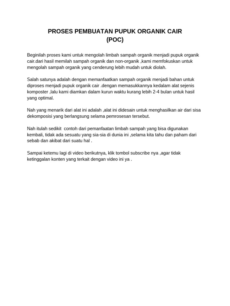 Proses Pembuatan Pupuk Organik Cair | PDF