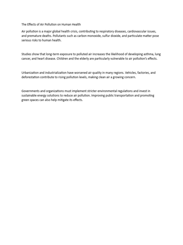 The Effects of Air Pollution On Human Health | PDF