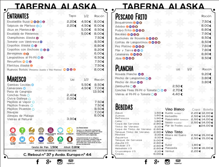 taberna alaska carta Septiembre 2024 | PDF | Industria pesquera | Cocina