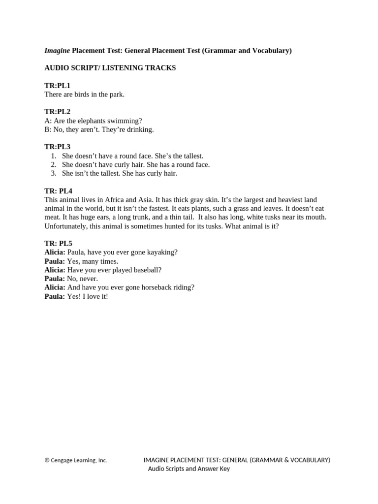 Imagine Ame Placement Grammar Vocab Ak Script | PDF | Zoology | Organisms