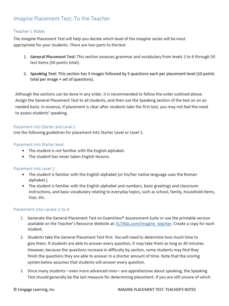 Imagine Ame Placement Teachers Notes | PDF | Word | Educational Assessment