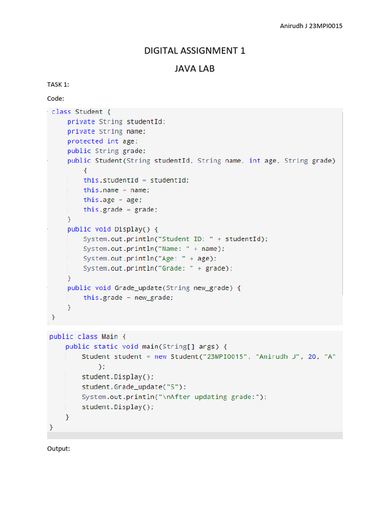 Digital Assignment 1 Java | PDF