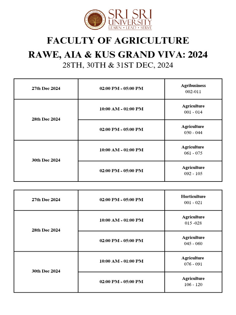 RAWE AIA & KUS Grand Viva 2024 Schedule | PDF