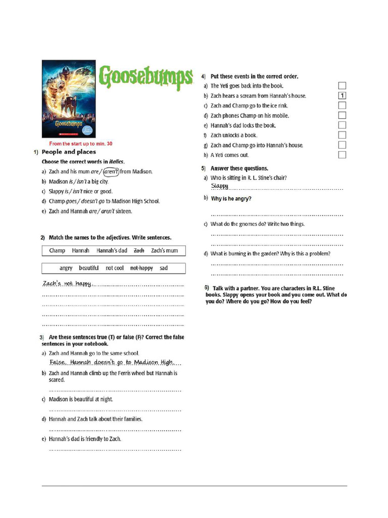 Goosebumps Worksheet | PDF