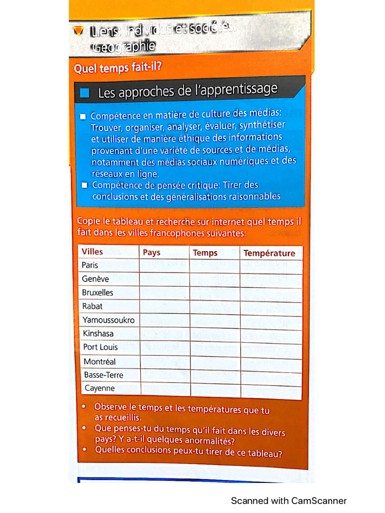 Quel Temps Fait-Il Dans Les Villes Francophones | PDF