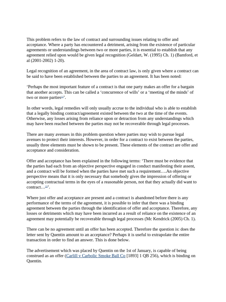 Offer and Acceptance Essay | PDF | Offer And Acceptance | Justice