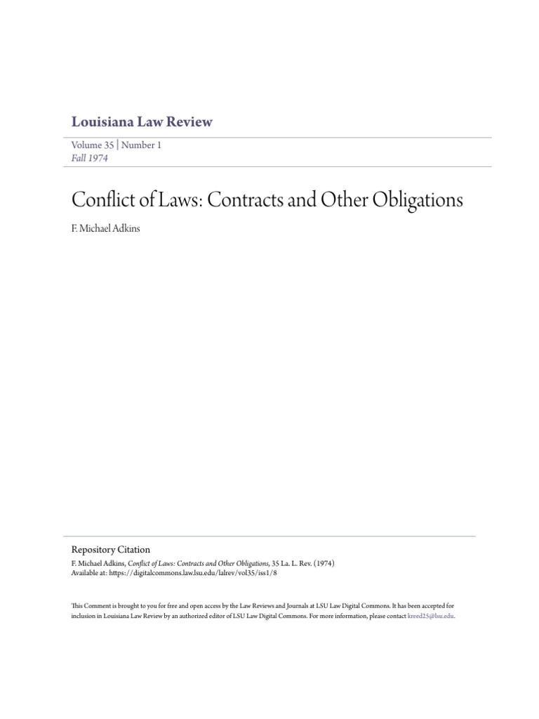 Conflict of Laws - Contracts and Other Obligations | PDF | Choice Of ...