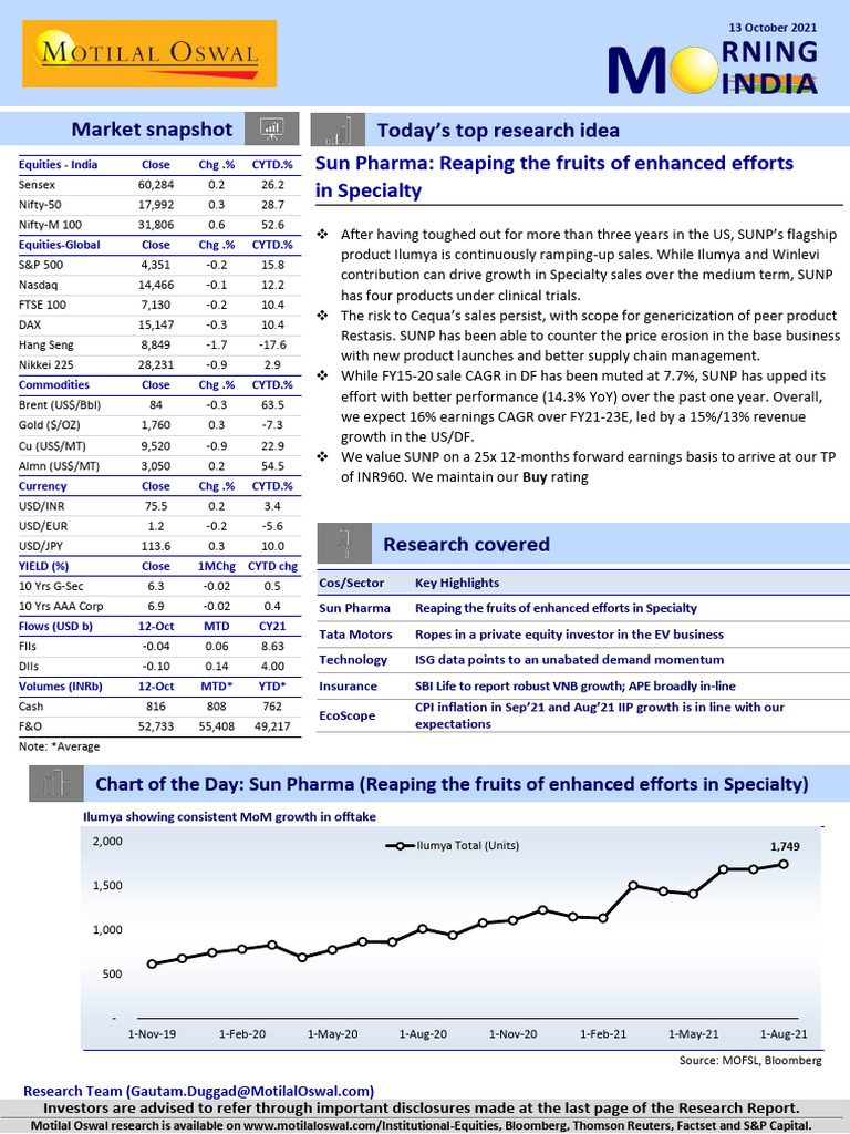 Morning India _MOSL_131021 | PDF | Valuation (Finance) | Outsourcing
