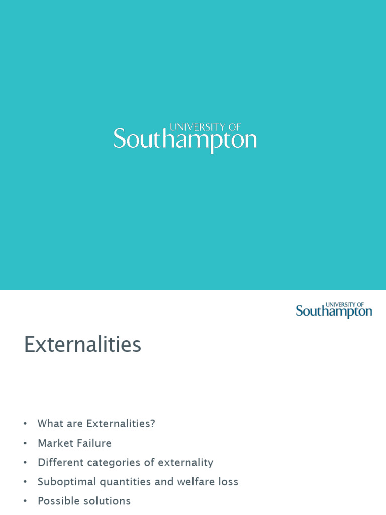 ECON1009 Week 6.1 Lecture Slide Externalities | PDF | Externality | Market Failure