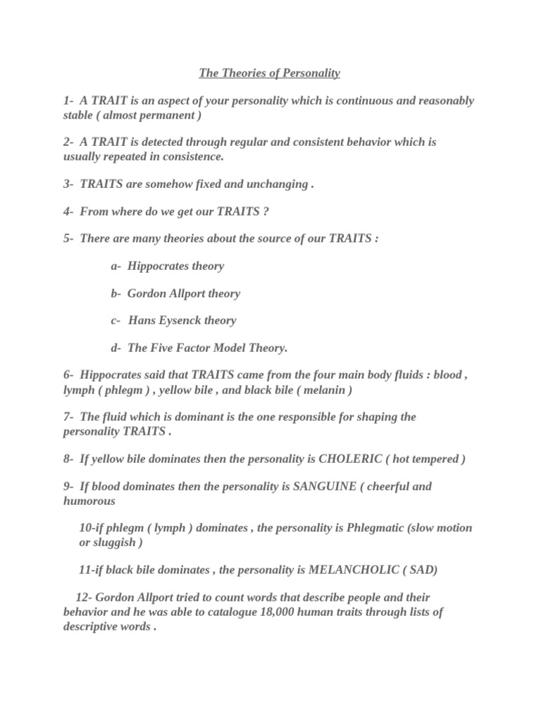 Hippocrates - The Theories of Personality | PDF | Extraversion And ...