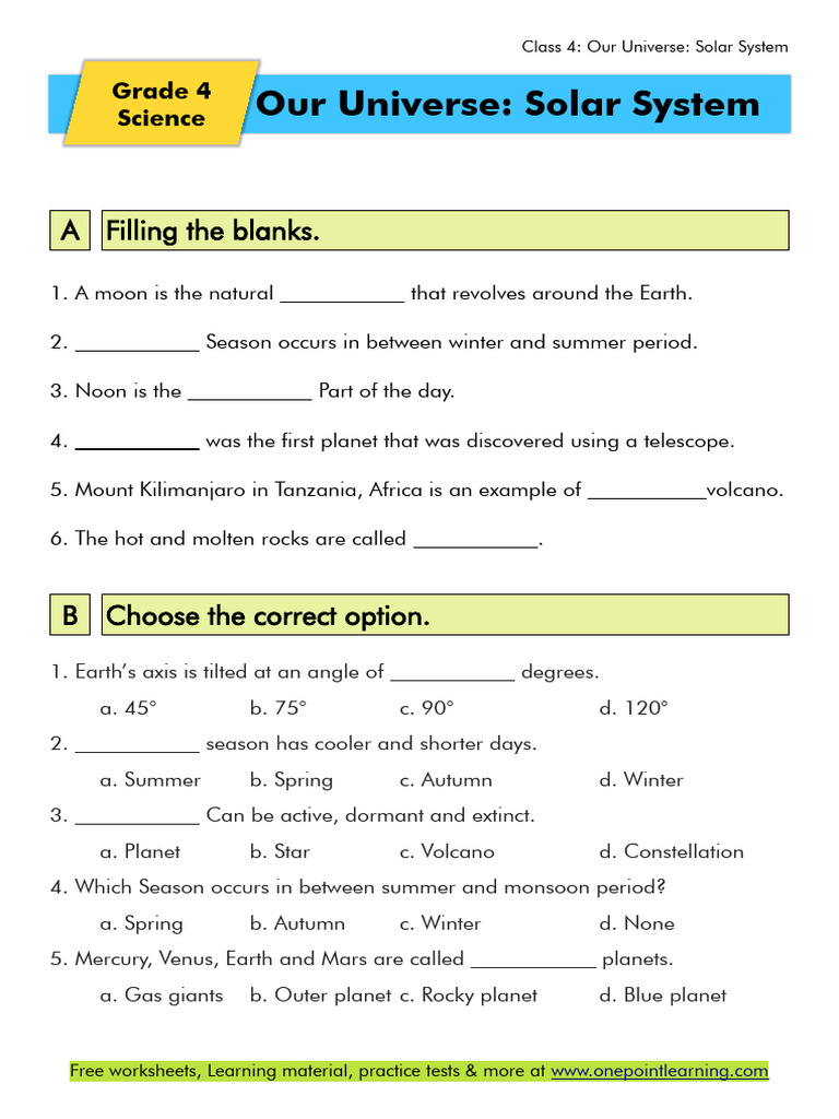 Solar System Worksheet Class 4 C | PDF | Solar System | Planets