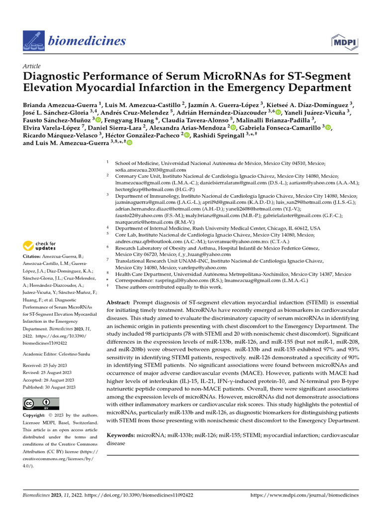 Biomedicines microRNA en STEMI | PDF | Myocardial Infarction | Micro Rna
