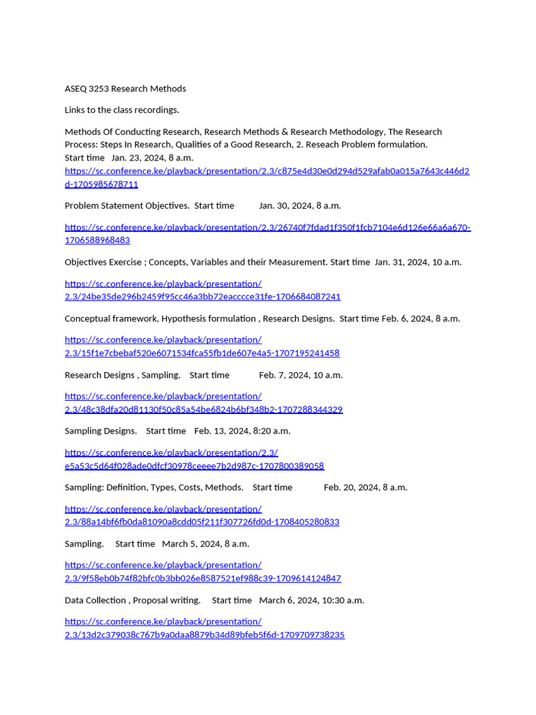 Recording Links ASEQ 3253 Research Methods | PDF