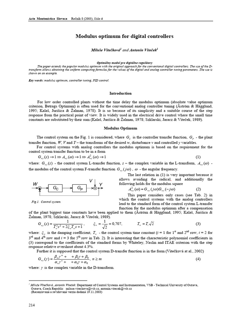 Modulus_optimum_for_digital_controllers | PDF | Mathematical Optimization | Complex Number