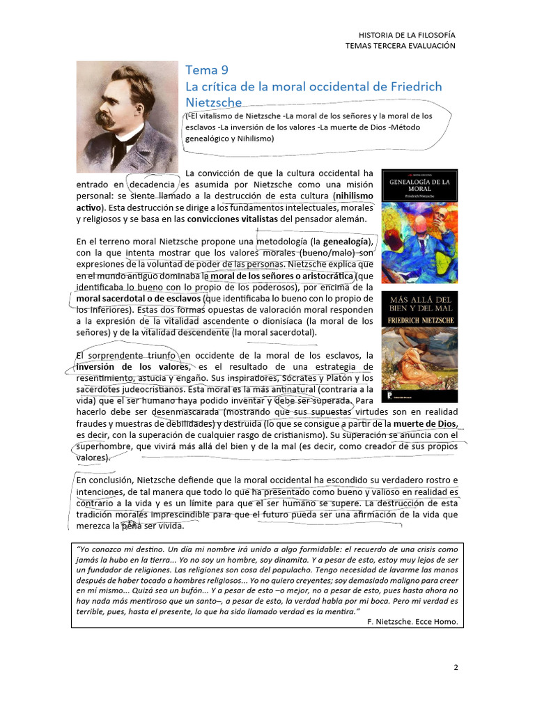 Tema 9 La Crítica de La Moral Occidental de Friedrich Nietzsche | PDF | Friedrich Nietzsche ...