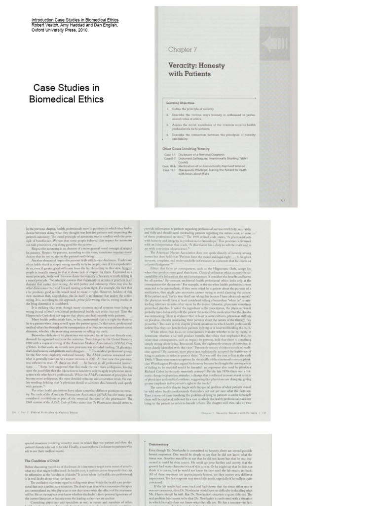 Chapter 7 Case Studies in Biomedical Ethics | PDF