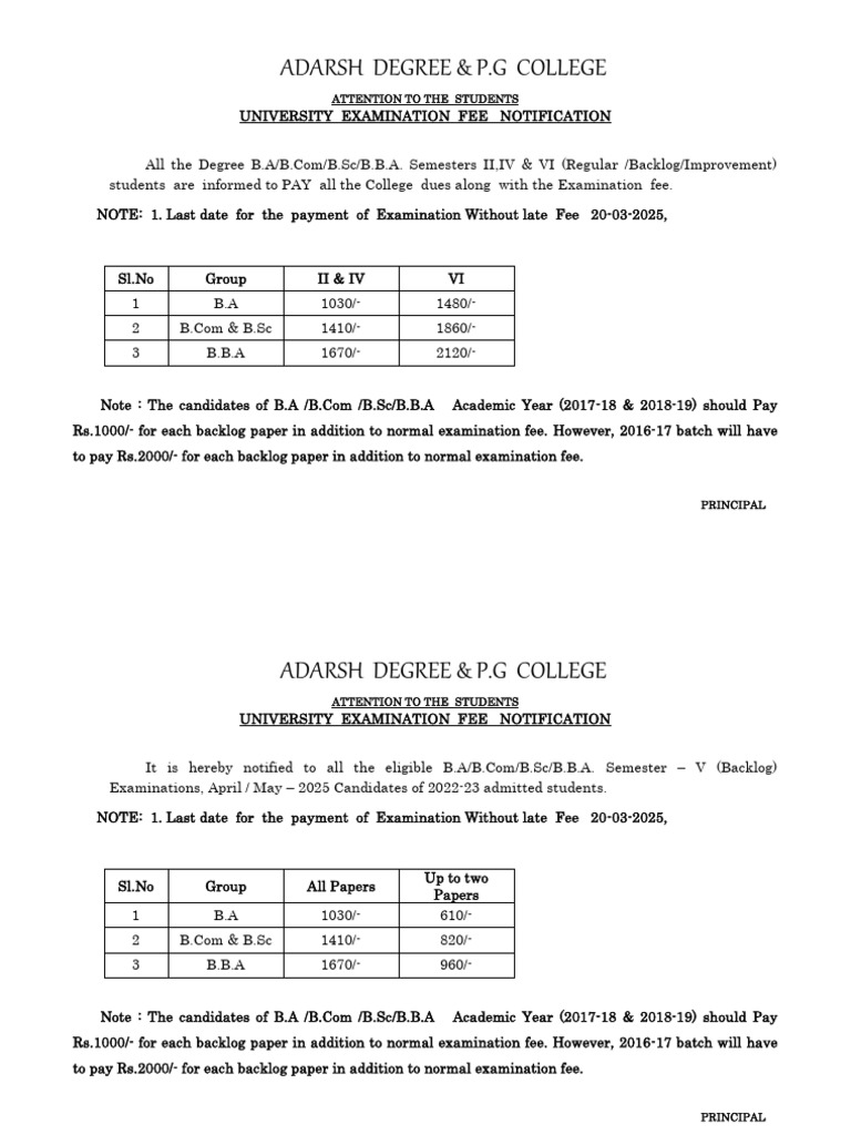2025 Exam Fee Notice | PDF