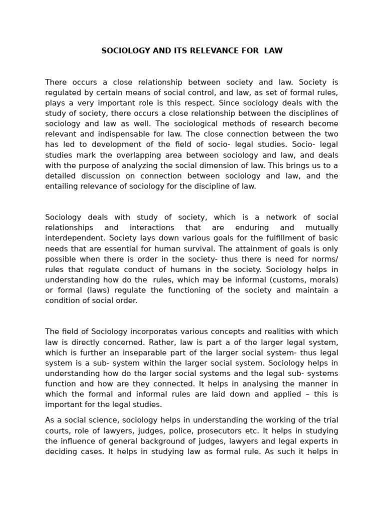 Sociology and Its Relevance For | PDF | Sociology | Jurisprudence