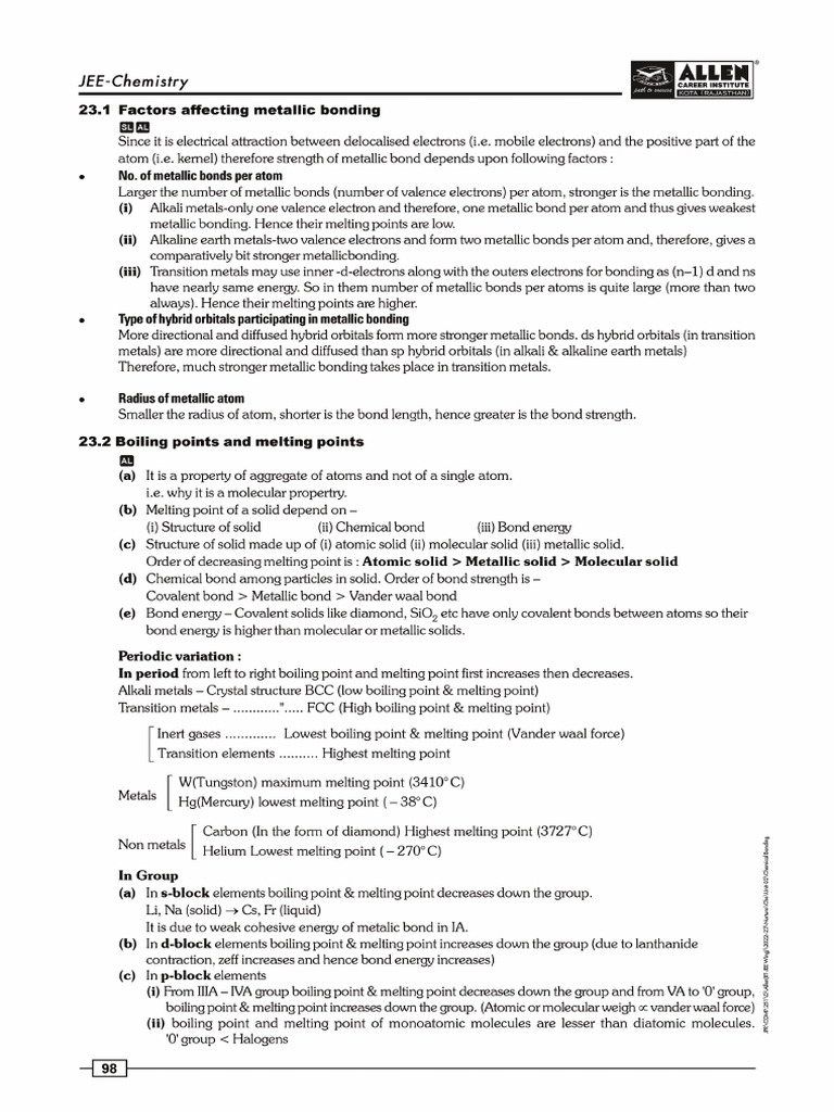 Allen Chemistry Hydrogen Bonding - Chemical Bonding | PDF