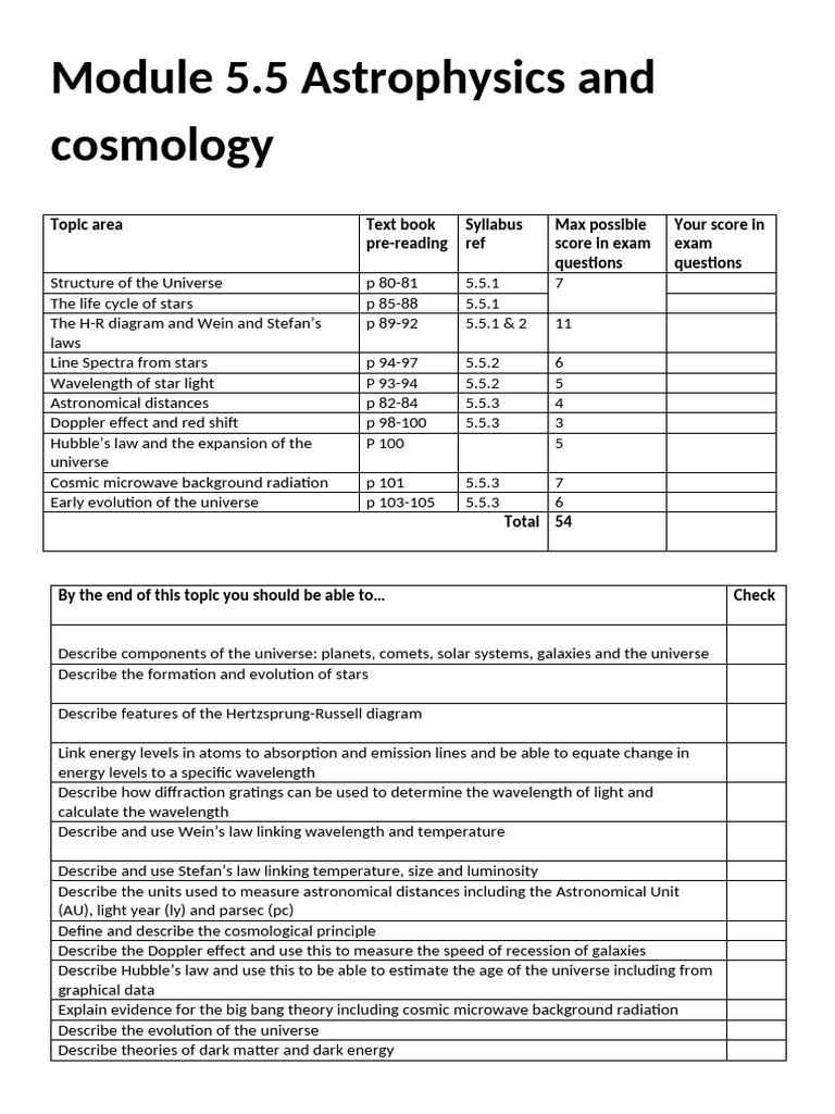 5.5 Astrophysics and Cosmology Topic Booklet | PDF | Stars | Astronomy