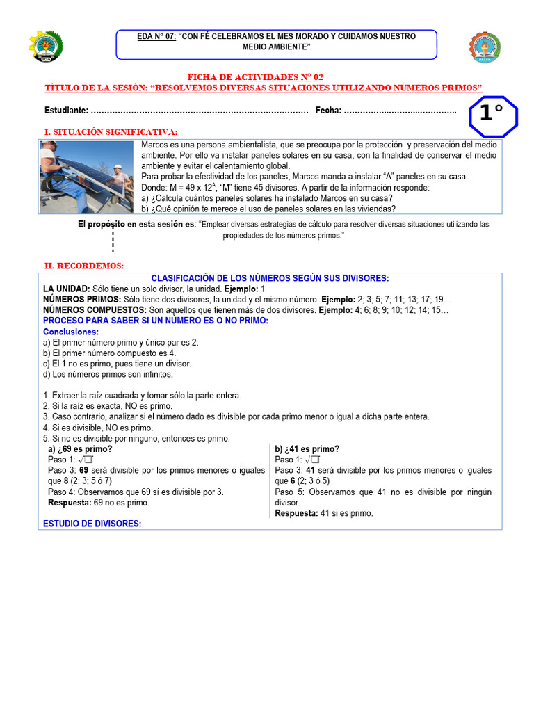Ficha 2 - 1ero - Eda7 | PDF | Número primo