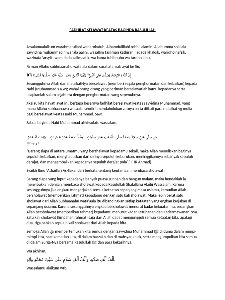 Fadhilat Selawat kepada Nabi Muhammad | PDF