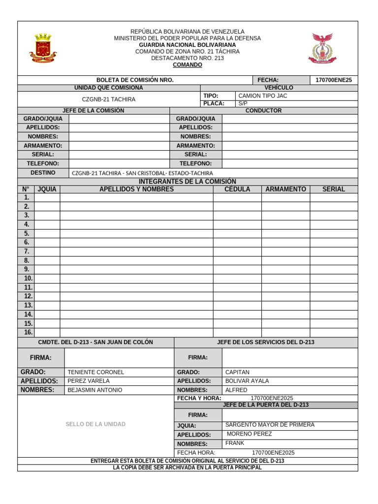 Boleta de Comision Nueva Cmdte D-213 | PDF | Valores | Policía