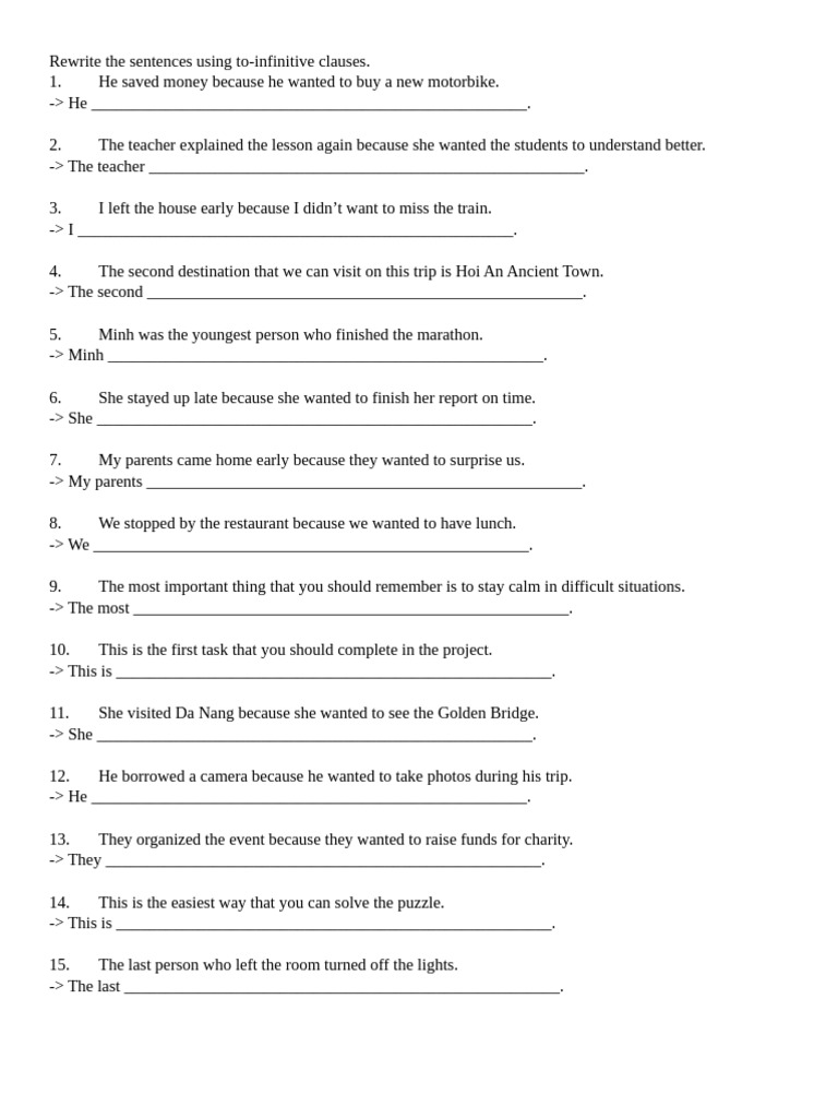 To-Infinitive Sentence Rewrites | PDF
