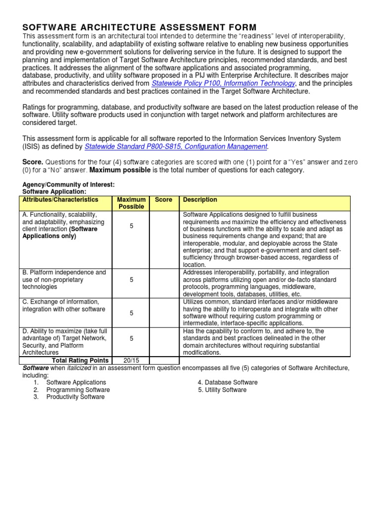 Software Architecture Assessment Form | PDF | Interoperability | Scalability