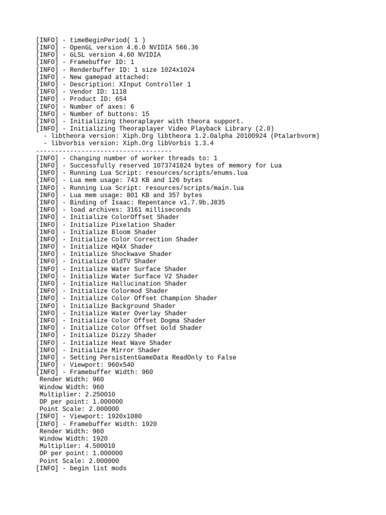 Binding of Isaac Mod Initialization Logs | PDF | Shader | Computing