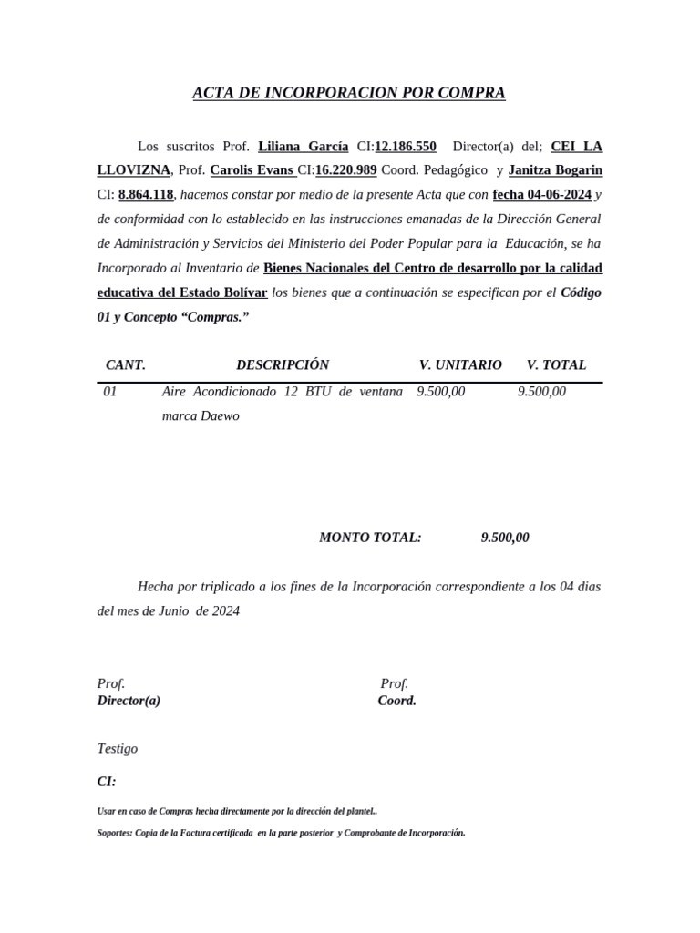 Acta de Incorporacion Por Compra 1 | PDF