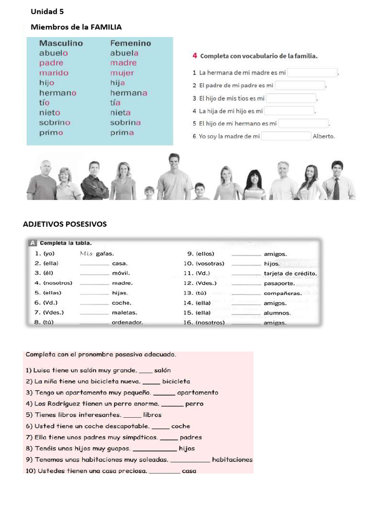 Miembros de Familia - Adjetivos Posesivos - Una Lectura | PDF