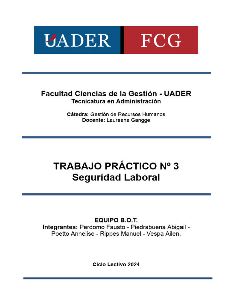 TP N° 3- Seguridad Laboral- Equipo B.O.T.docx | PDF | Seguridad y salud ocupacional | Seguro