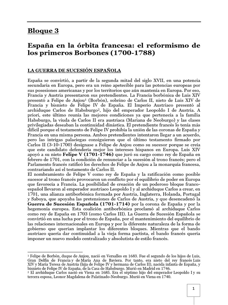 El Reformismo de Los Primeros Borbones - 1700-1788 - Alumno | PDF ...